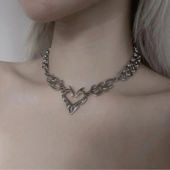 Y2K Flaming Heart Necklace - Litlookz Studio