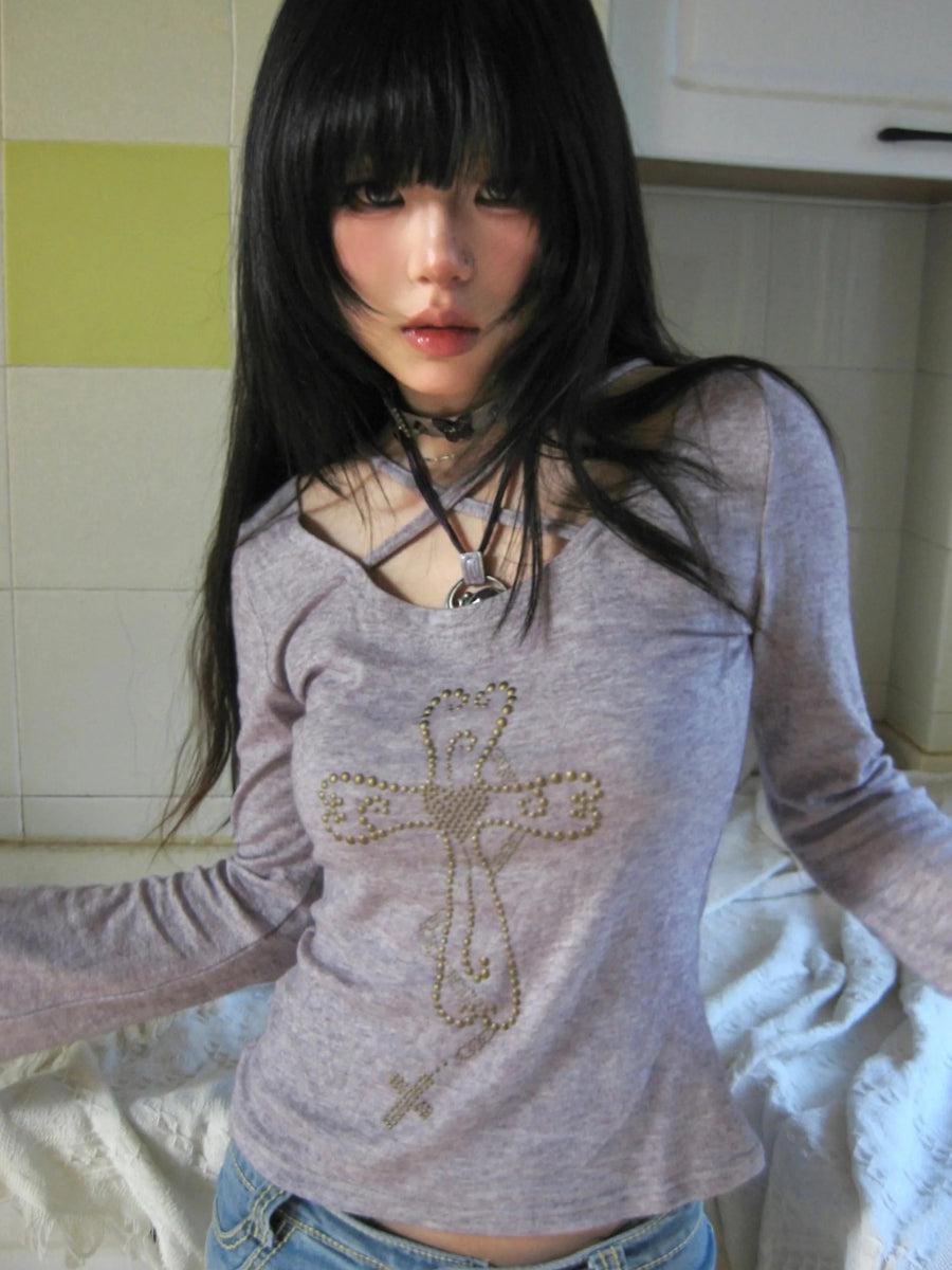 Y2K Golden Cross Top - Litlookz Studio