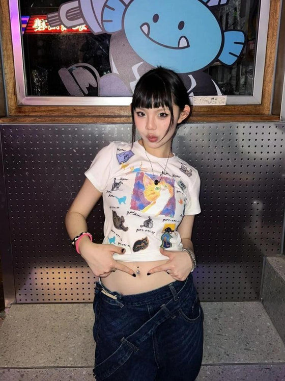 Y2K Graphic Cat Tee - Litlookz Studio