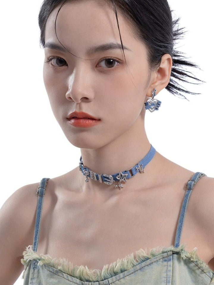 Y2K Sparkle Denim Choker Necklace - Litlookz Studio