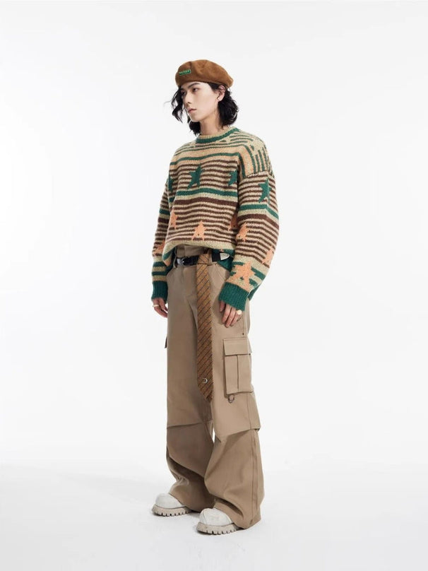 Y2K Vintage Stars Striped Knitted Sweater - Litlookz Studio