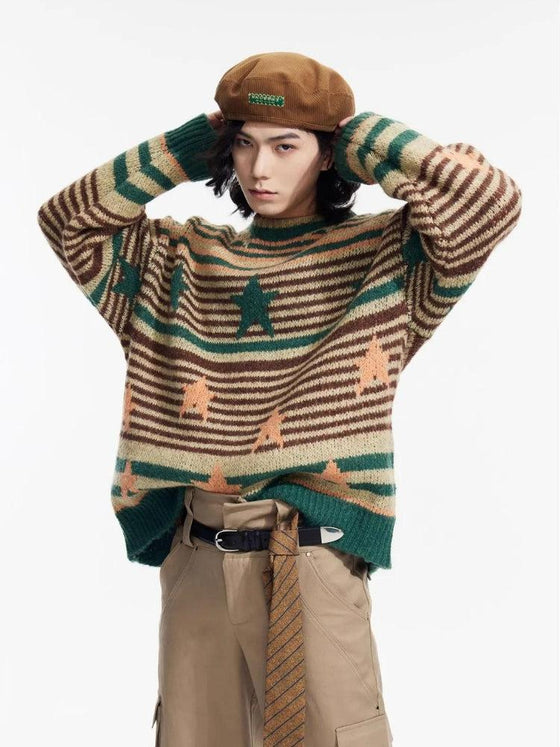Y2K Vintage Stars Striped Knitted Sweater - Litlookz Studio