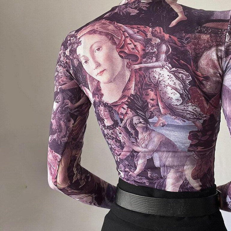 Y2K Angel Graphic Mesh Top - Litlookz Studio