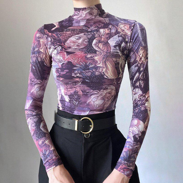 Y2K Angel Graphic Mesh Top - Litlookz Studio