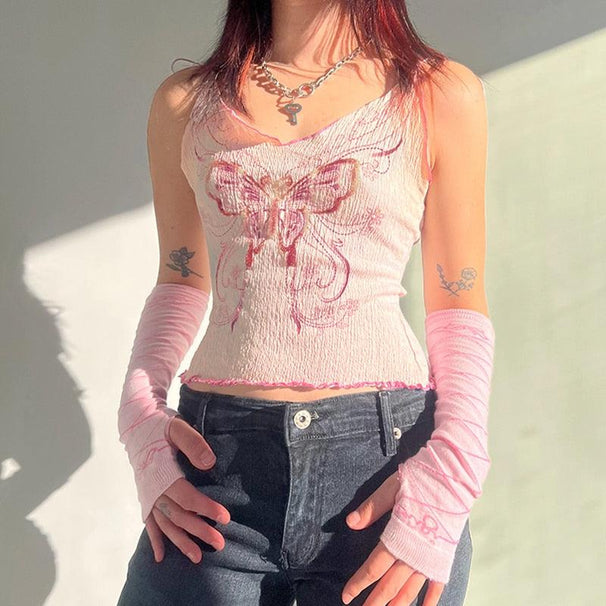 Y2K Butterfly Pink Crop Top - Litlookz Studio