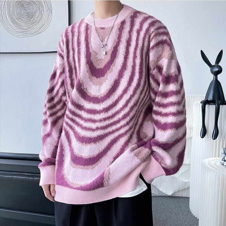 Y2K Wavy Striped Knitted Sweater - Litlookz Studio