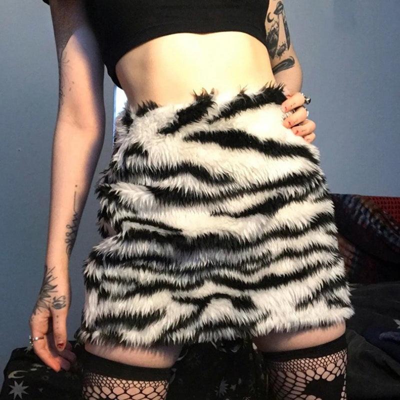 Zebra Fluffy Mini Skirt - Litlookz Studio